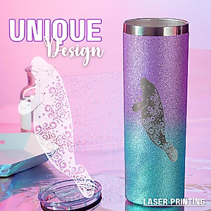 Onebttl Manatee Gifts for Women/Girls, 20 oz Skinny Tumbler with Lid and Straw, Best Gifts for Manatee Sea Animals Lovers on Christmas/Birthday, Gift Box Included, Purple Glitter