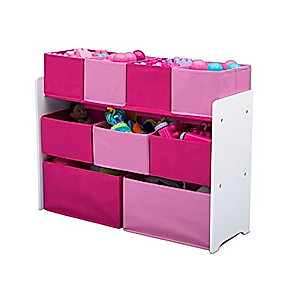 Delta Children Deluxe Multi-Bin Toy Organizer with Storage Bins - Greenguard Gold Certified, White/Pink Bins