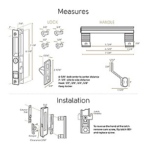 T-HAKEN Sliding Glass Door Handle Set, 6-5/8", White - Patio Door Handle Replacement That is 1 in. to 1-1/8 in. Thick Used on Both Left and Right-Handed. (Keyed).