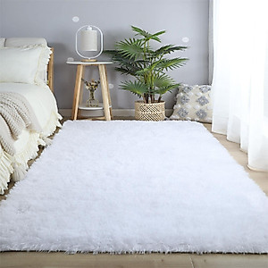 CAIYUECS Ultra Soft Shag Area Rug for Indoor, Kids Bedroom Living Room, Non-Skid Modern Nursery Faux Fur Fluffy Plush Rugs for Home Decor (5x7 Feet, White)