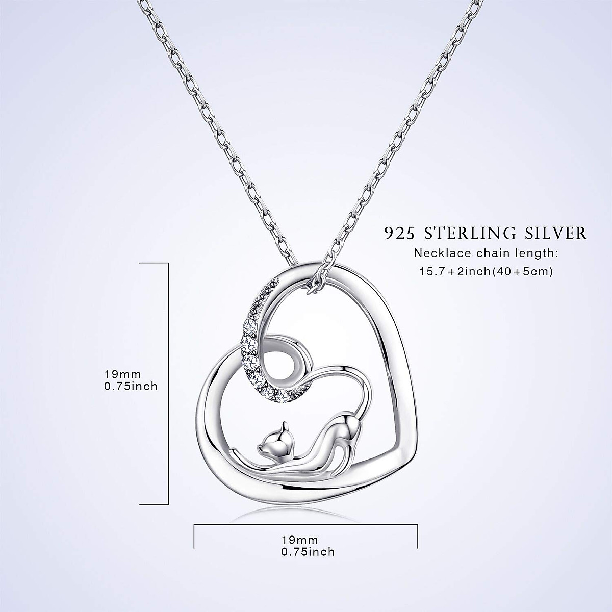 AmorAime 925 Sterling Silver Cat Necklace for Women Heart Necklace Fashion Cute Cat Pendant Dainty Necklace Gift for Festival, Vacation or Holiday