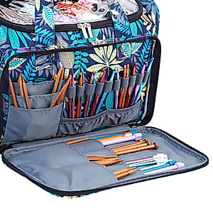 HOMEST Yarn Storage Bag, Knitting Tote with Removable Inner Dividers, Floral