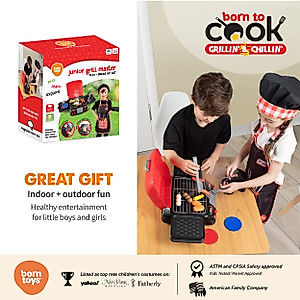 Born Toys Kids Grill Playset - Interactive Kids BBQ Grill Playset w/Pretend Smoke, Sound & Light- Dress Up & Pretend Play Kitchen Toy Grill for Kids Ages 3 & Up w/Kids Apron Hat & Cooking Mitt 20pcs
