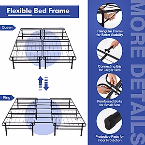 Giantex Folding Bed Frame, Queen/King Size Portable Bed Base for Kids, Teens & Adults, Tool-Free Assembly, No Box Spring Needed, 660 LBS Capacity, Steel Platform Bed