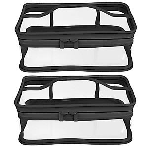 Black Transparent Cosmetic Bag Waterproof Handbag Portable Travel Work Make Up Kit Double Zipper Storage Bag, 2 PCS