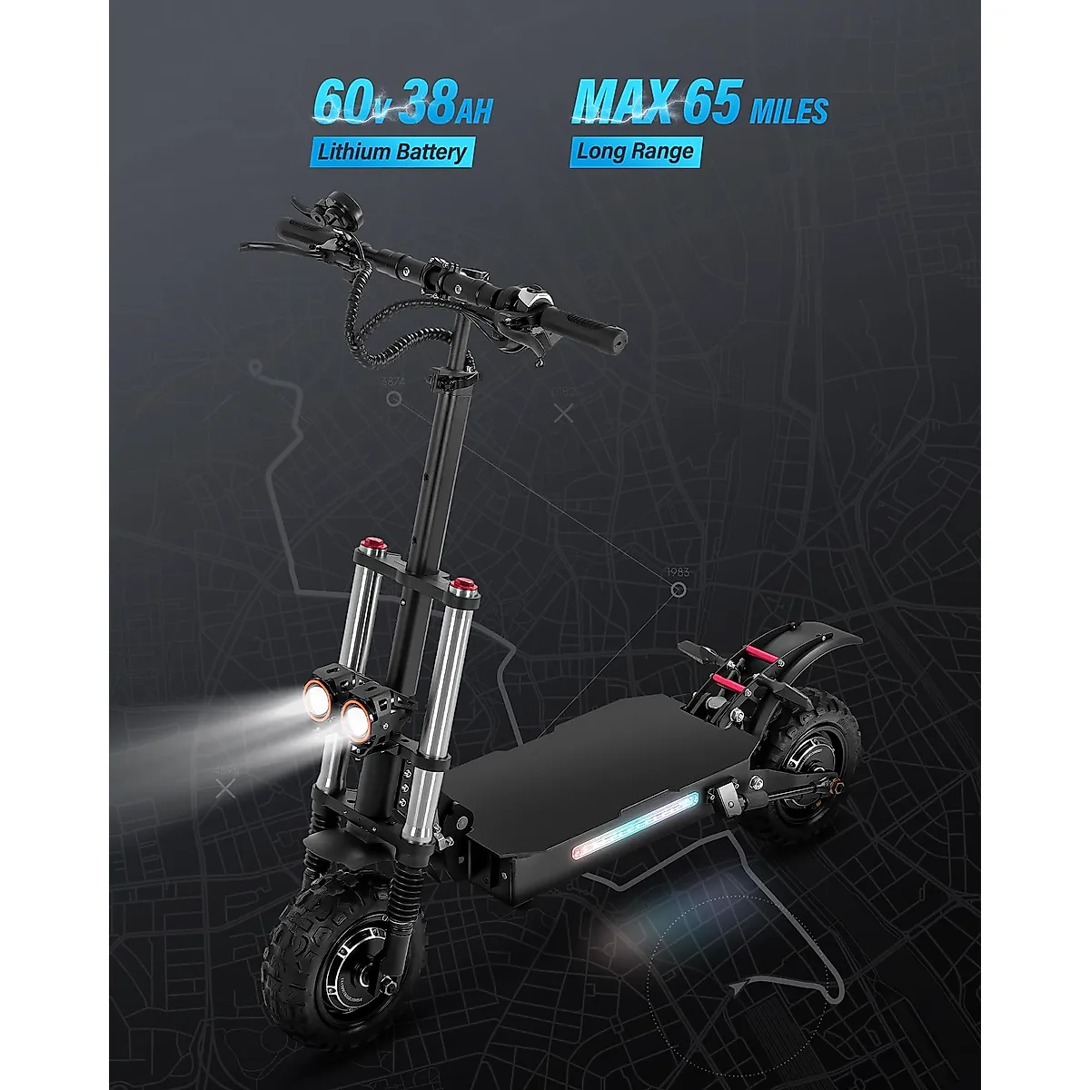 Electric Scooter Adults 50mph Max Speed,5600W 35Ah Dual Motor Electric Scooter with Seat,11" Fat Tire Foldable All-Terrain Electric Scooter Up to 65 Miles Long-Range Max Load 440lb