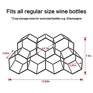 Countertop Wine Rack Freestanding, Small Wine Holder Stand Metal Wine Rack Honeycomb, Black 9 Wine Bottle Holder Organizer for Water Bottle, Tabletop Wine Storage Holder Rack for Home Kitchen Bar