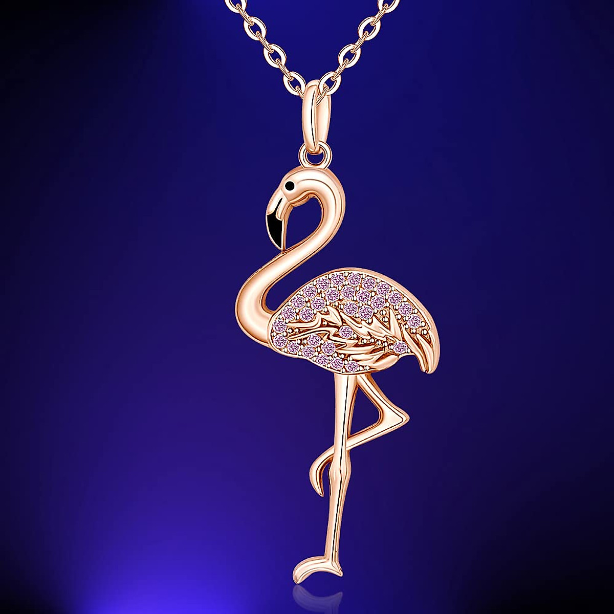 Flamingo Necklace 925 Sterling Silver Animal Bird Rose Gold Plated Crystal Jewelry Pink Flamingo Necklaces for Women Christmas Holiday Gifts