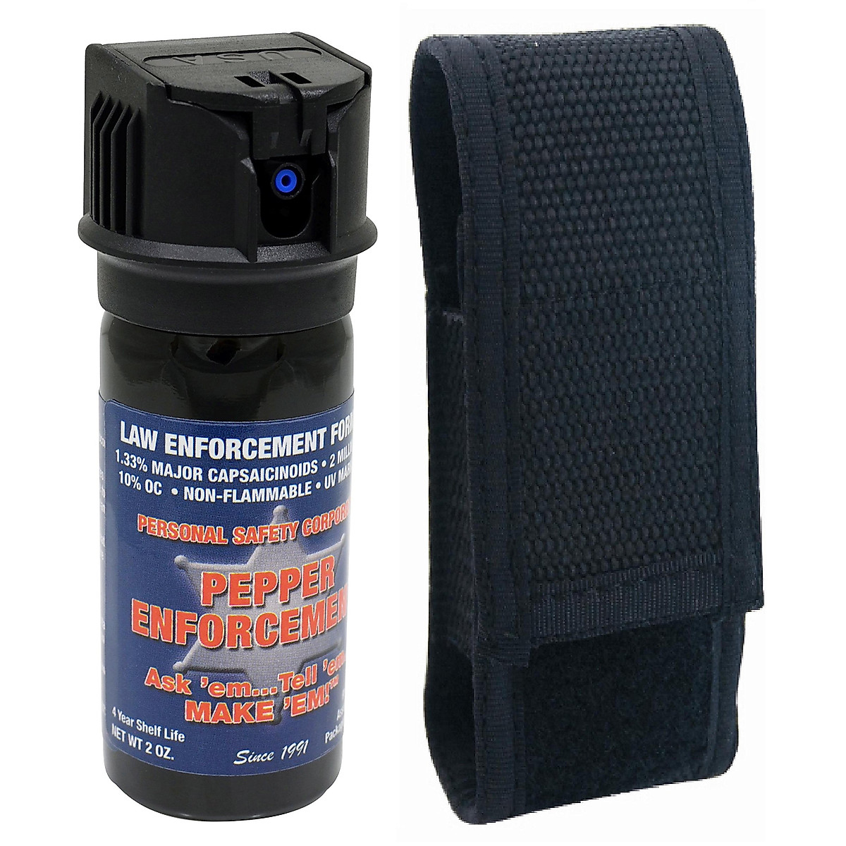 Pepper Enforcement 2 oz. Splatter Stream Pepper Spray with Belt Loop Holster for Self Defense - Maximum Strength 10% OC Formula, Flip Top Safety Tactical Design, Personal Protection Devices