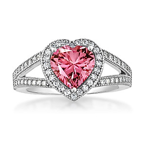 Gem Stone King 925 Sterling Silver Pink Zirconia and White Moissanite Ring For Women (1.21 Cttw, Gemstone Birthstone, Heart Shape 8MM, Available In Size 5,6,7,8,9)