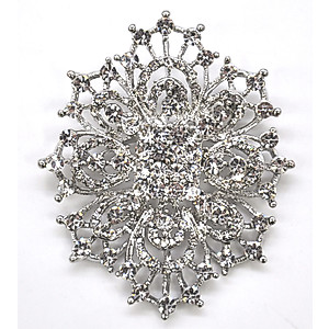 Belagio Enterprises 2-1/2-inch x 3-inch Rhinestone Brooch 1 Piece, Silver/Crystal