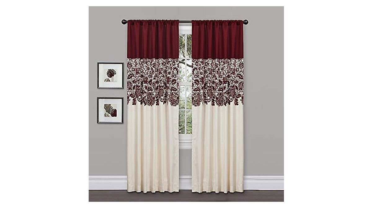 Lush Decor Estate Garden Red Curtain Panel - Insulated & Fully Lined