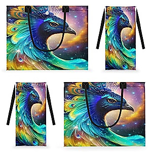 cfpolar Colorful Peacock Reusable Grocery Shopping Bag with Hard Bottom, HHQQQQ Large Foldable Multipurpose Heavy Duty Tote with Zipper Pockets, Sustainable, Durable and Eco Friendly, Beach Bag