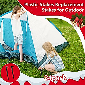 Vicenpal 7 Inch Plastic Yard Stakes Inflatables Heavy Duty for Tent Ground Garden Replacement Outdoor Fence Lawn Pegs Landscape Staples Christmas Decorations (Black, 24 Pcs)
