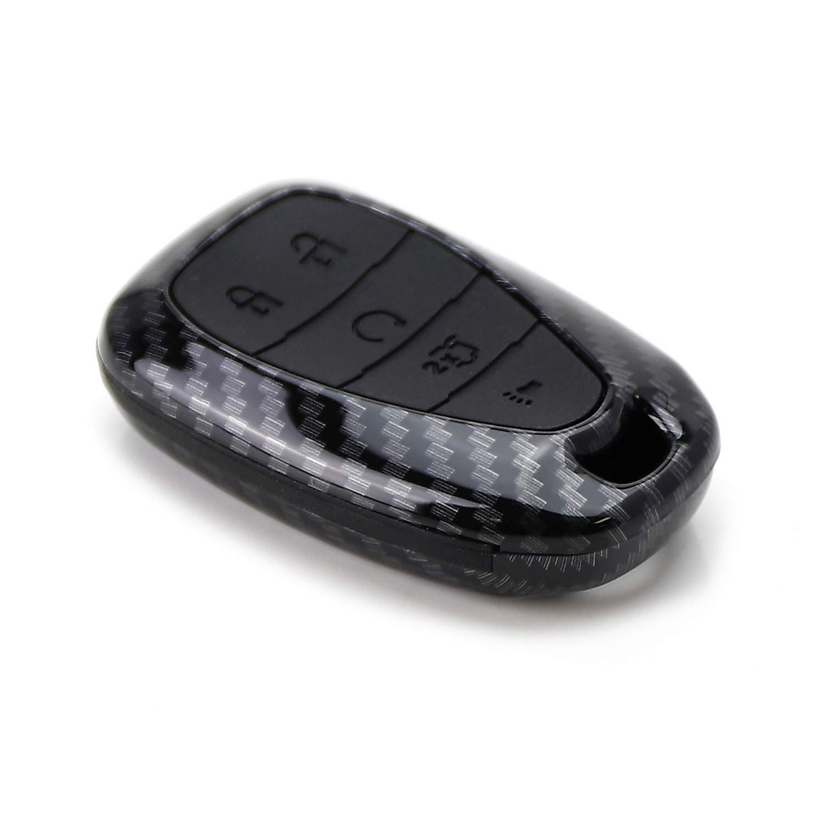 iJDMTOY Compatible with Chevy 2016-up Camaro Cruze, 2017-up Malibu Sonic, Carbon Fiber Hydrographic Printing Design Smart Key Fob Cover Shell w/Black Silicone Keypad Button Skin