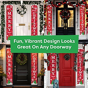 Merry Christmas Banner Sign - Christmas Front Porch Door Decorations - Outdoor Xmas Decor - Red Merry Christmas Sign for City, Country Clearance Wall Hanging Outside