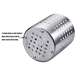 KSENDALO Round SUS304 Stainless Steel Utensil Holder Set of 2 - Silver Caddy & Organizer for Drying Cooking Spoons, Spatulas, and Silverware - Essential Kitchen Container for Countertop