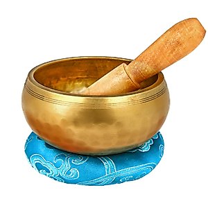 SATNAM 4'' Tibetan Meditation Yoga Singing Bowl Set Hand Hammered Singing Bowl With Mallet & Silk Cushion, For Meditation, Chakra Healing, Prayer, Yoga and Mindfulness