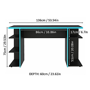Madesa Gaming Computer Desk with 5 Shelves, Cable Management and Large Monitor Stand, Wood, 24" D x 53" W x 29" H - Black/Blue