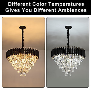 AXILIXI Crystal Chandelier Contemporary, 24" Modern Living Room Chandelier, K9 Crystal Ceiling Lights Fixtures, Round 5 Tiers Pendant Lighting Chandelier Black for Entryway Dining Room Staircase