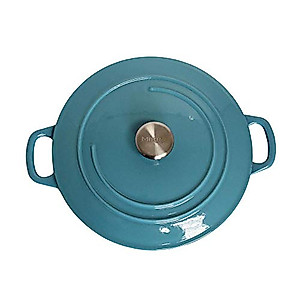 Mirro MIR-19063 4.8 Quart Cast Iron White Enamel Coated Interior Dutch Oven, Teal, Ready to Use
