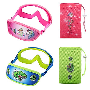 HYDROCOMFY 2PK Kids Goggles Age 4/5/6/7, Toddler Swimming Goggles, Mermaid/Dino Kids Goggles for Swimming 4-7