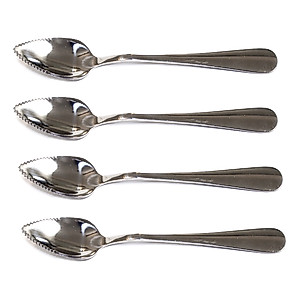Chef Craft Set of 4 Stainless Steel Grapefruit Spoons, Serrated Edges, Silver