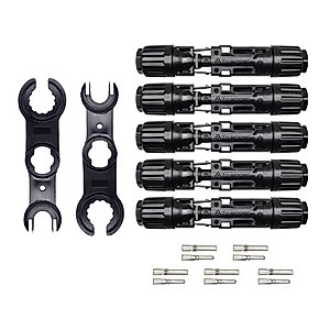 Trisinger Solar Panel Cable Connector, IP68 Waterproof, 1500V 70A Tinned Copper Pins, 5 Pairs with 2 Spanners(for 8awg)