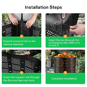 VIVOSUN 220 Gallon Outdoor Compost Bin, Expandable Composter, Easy to Setup & Large Capacity for Backyard, Lawn (Black with Gloves)