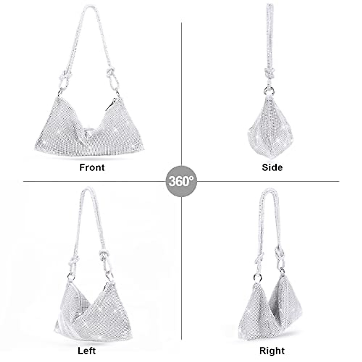 Rhinestone Purse for Women Chic Bling Evening Handbag Shiny Hobo Bag Sparkly Shoulder Bag for Party Wedding Dinner