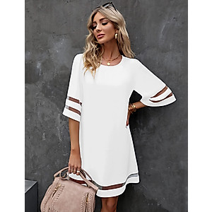 LookbookStore White Dresses for Graduation Shift Dress White Graduation Dress Women's Casual 3/4 Sleeve Dress for Women Summer Loose Tunic Wedding Guest Dresses Brilliant White Size L Size 12 14