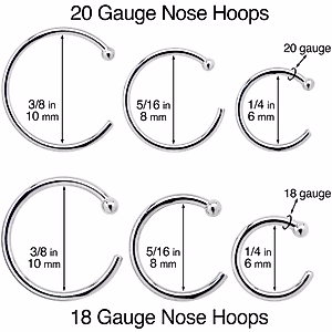 Body Candy Women's Solid 18k White Gold Nose Hoop 20 Gauge 5/16" Body Piercing Screw, Silver, One Size