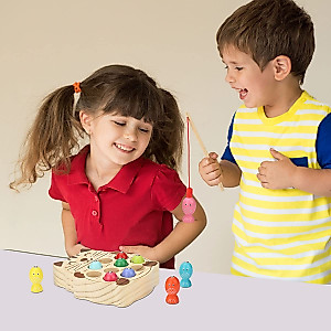 SGVV90 Wooden Magnetic Fishing Game, Toddler Fine Motor Skills Toys, Montessori Preschool Learning Fishing Toys Gift for Children Kids