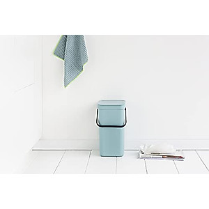 Brabantia Sort & Go Kitchen Recycling Can (3.2 Gal/Mint) Stackable Waste Organiser with Handle & Removable Lid, Easy Clean, Fixtures Included for Wall/Cupboard Mounting