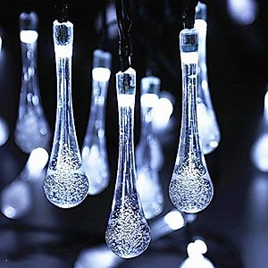 Solar String Lights, 22.9ft 50 Advanced Waterproof Water Drop Mode LED Solar Fairy Lights, Outdoor Saint Valentine's Day Lights for Patio, Lawn, Home, Garden, Wedding, Party Decorations