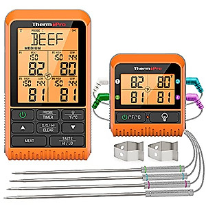 ThermoPro TP829 Wireless Meat Thermometer for Grilling and Smoking, 1000FT Grill Thermometer for Outside Grill with 4 Meat Probes, BBQ Thermometer for Smoker Oven Cooking Beef Turkey