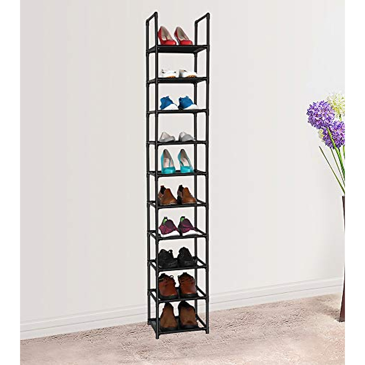 FIDUCIAL HOME 10 Tiers Shoe Rack Space Saving Vertical Single Pairs Sturdy Shoe Shelf Storage Organizer