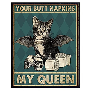 Butt Napkins - Cat Bathroom Decor for Women - Black Cat Wall Decor - Cat Wall Art - Bath Wall Decor - Funny Bathroom Decorations - Bat Wall Decor - Goth Room Decor - Gothic Home Decor - Cute Cat Gifts