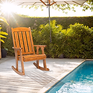 VINGLI Outdoor Rocking Chair, Heavy Duty 600 LBS Wooden Rocking Chair with Comfortable Backrest, Weatherproof Patio Rocker with Ergonomic Design, Solid Fir Wood Rocking Chair for Patio, Garden, Yard