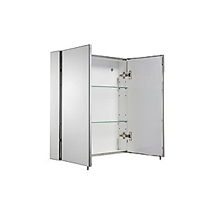 Croydex Finchley Double Door, Surface Mount Flexi-Fix Easy Hanging System Medicine Cabinet, 24 in (W) x 26 in (H) Stainless Steel