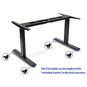 VWINDESK VJ201-S3 Electric Height Adjustable Sitting Standing Desk Frame Only/Sit Stand - Dual Motors 3 Segment Motorized Desk Base Only,Black