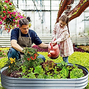 AONNTOO Galvanized Raised Garden Bed, Planters for Outdoor Plants, Oval Planters Tank with Metal Plant Support for Vegetables Flowers Fruits Herbs