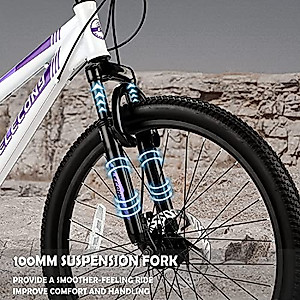 Elecony 26 inch Mountain Bike for Teenagers Girls Women, Shimano 21 Speeds Gear MTB with Dual Disc Brakes and 100mm Front Suspension, White/Pink