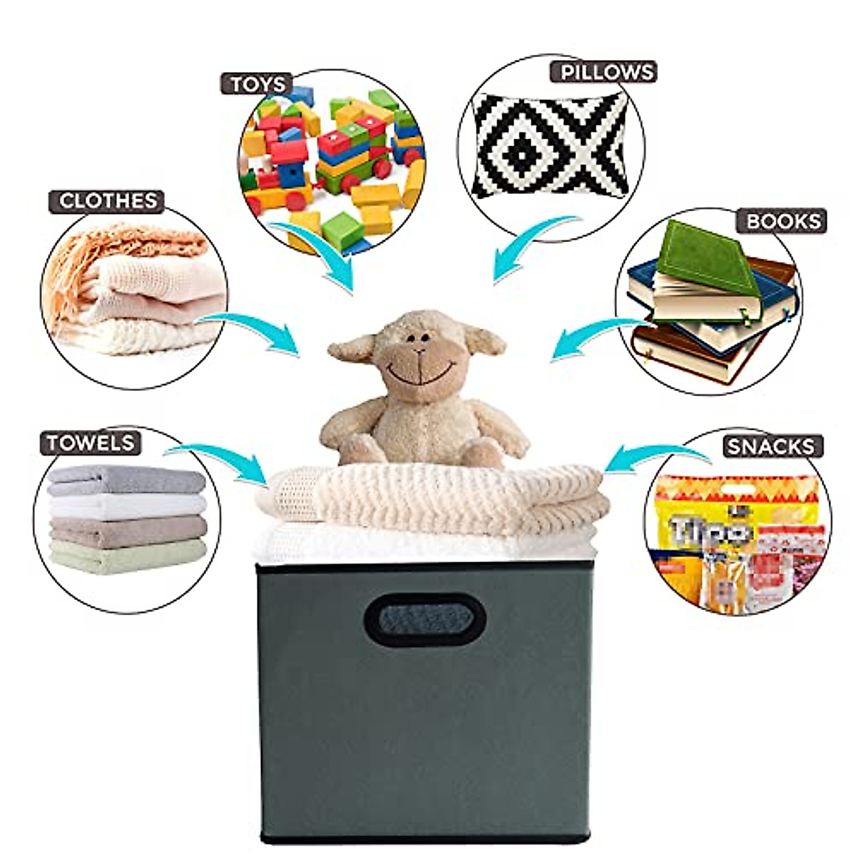 PACHIRA E-Commerce Cube Storage Bins, 12×12 Fabric Storage Boxes Drawers Cubes Container, Thick and Heavy Duty Organizer Baskets with Handles, 6 Pack, Greenish Grey