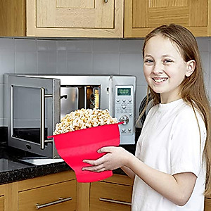 KUFUNG Kitchen Microwave Popcorn Popper Collapsible, BPA Free Silicone Popcorn Popper Microwave Collapsible Bowl, Quick & Easy Popcorn Popper Silicone Microwave (S, Rose Red)