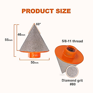 Diamond Beveling Chamfer Bit,BRSCHNITT 2 Inch (50mm) Diamond Finger Milling Bits with 5/8-11 Thread for enlarging, polishing and Bevelling The exsit Holes