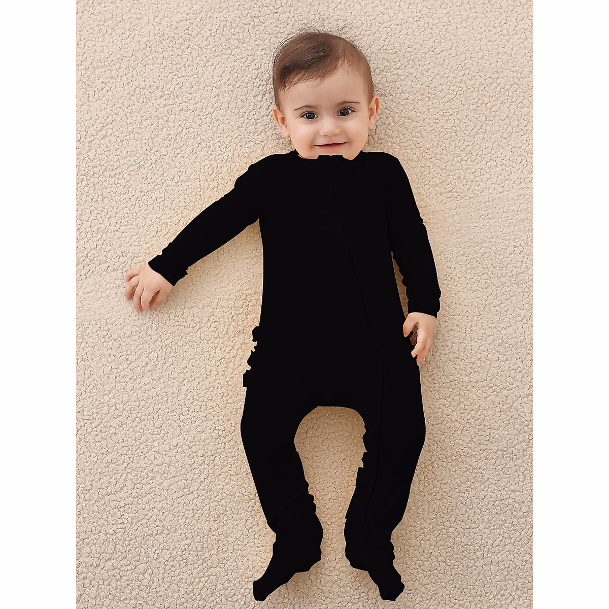 GUISBY Pajamas Baby Girl, One-Piece Long Sleeve with Zipper Sleepers Pjs for Boy Black 0-3 Months