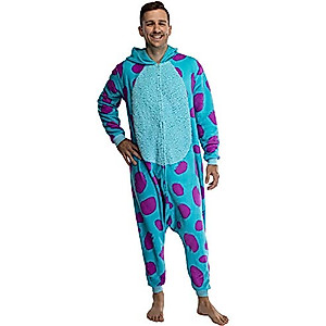 Disney Monsters Inc. Adult Sulley Kigurumi Sherpa Fleece Cosplay Costume One Piece Union Suit (2X/3X) Blue