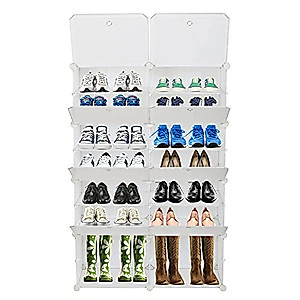 NA 7-Tier Portable 28 Pair Shoe Rack Organizer 14 Grids Tower Shelf Storage Cabinet Stand Expandable for Heels, Boots, Slippers, White