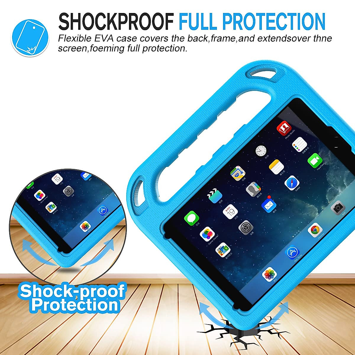 LEDNICEKER Kids Case for iPad Mini 1/2/3/4/5 7.9-inch, Light Weight Shockproof Handle Kickstand Cover for iPad Mini 5th/4th/3rd/2nd/1st Generation, Blue